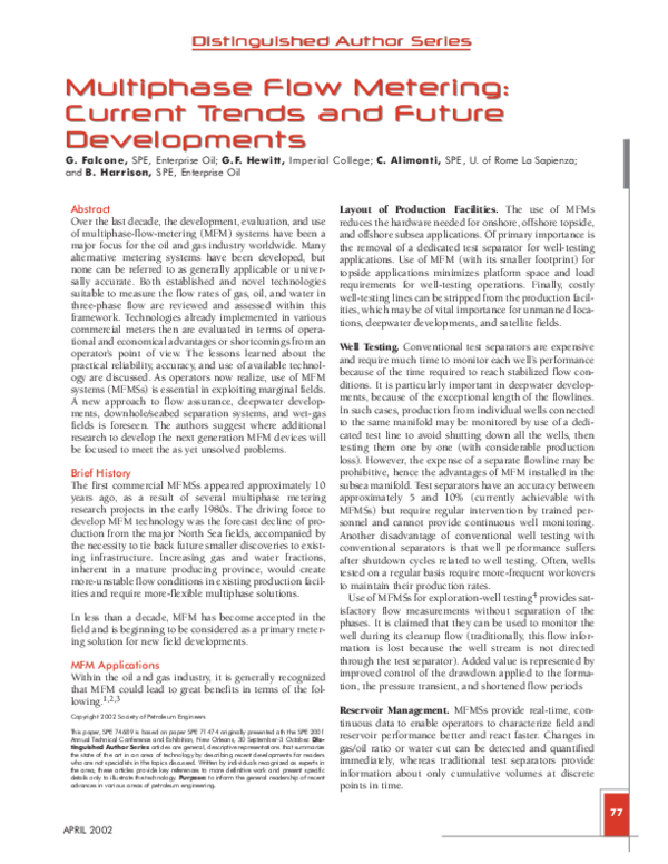 (PDF) Multiphase Flow Metering: Current Trends and Future Developments