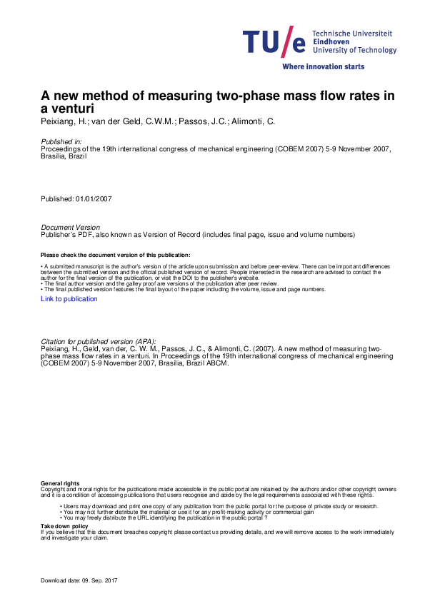 (PDF) A New Method of Measuring Two-Phase Mass Flow Rates in a Venturi
