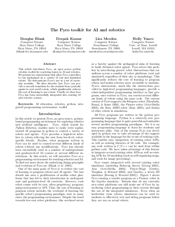 (PDF) The Pyro Toolkit for AI and Robotics