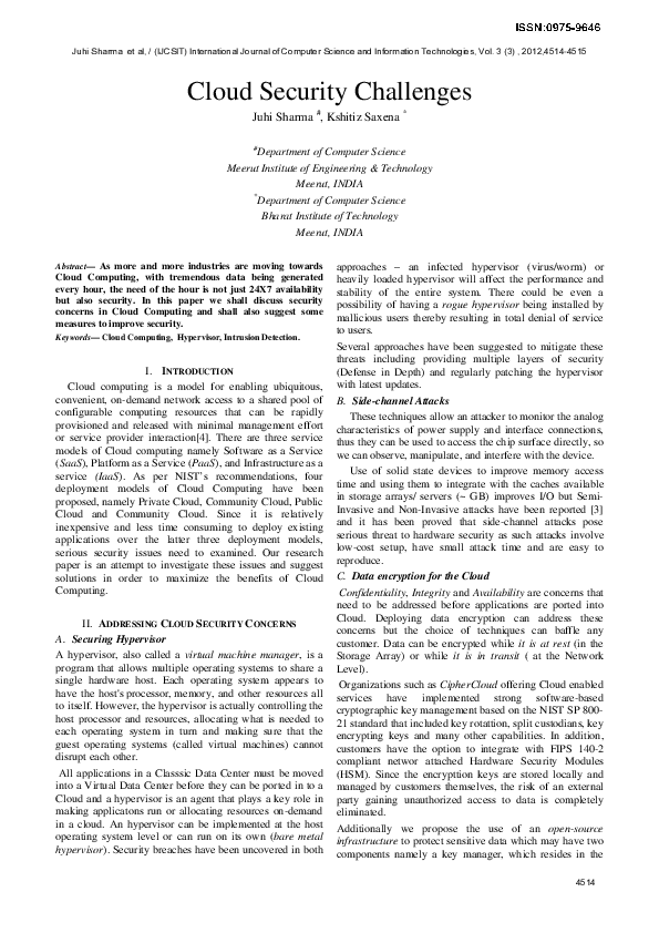 (PDF) Cloud security challenges