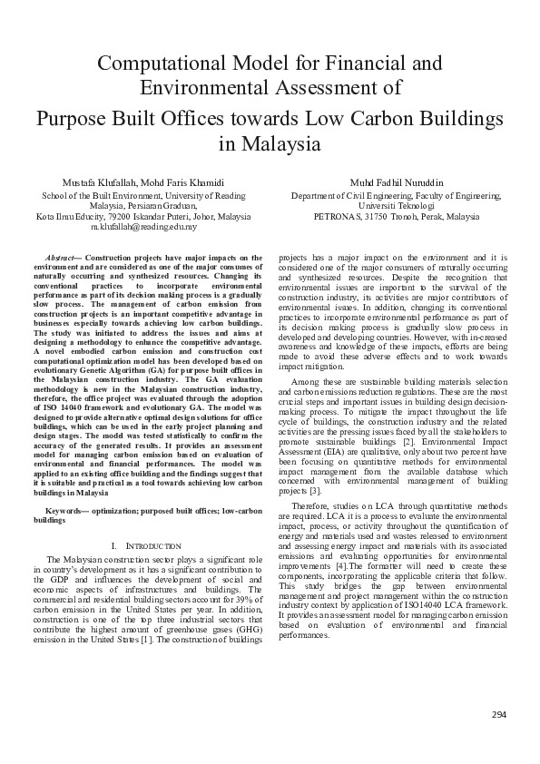 (PDF) Computational Model for Financial and Environmental Assessment of ...