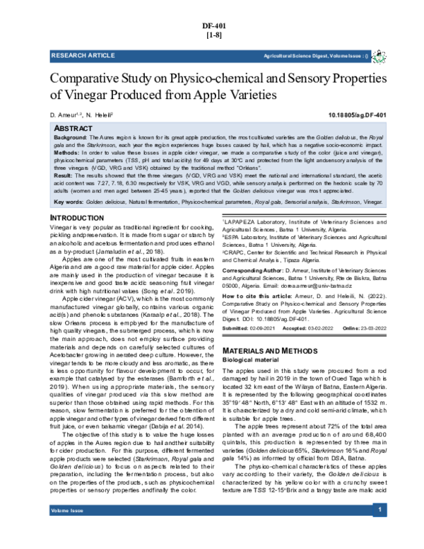 (PDF) Comparative Study on Physico-chemical and Sensory Properties of Vinegar Produced from ...