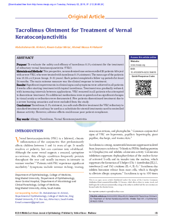 (PDF) Tacrolimus ointment for treatment of vernal keratoconjunctivitis ...