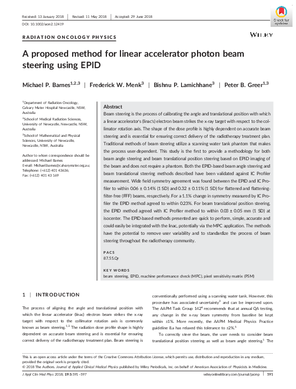 (PDF) A proposed method for linear accelerator photon beam steering using EPID