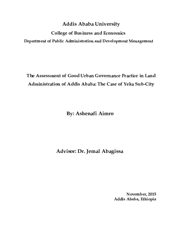 (PDF) The Assessment of Good Urban Governance Practice in Land ...