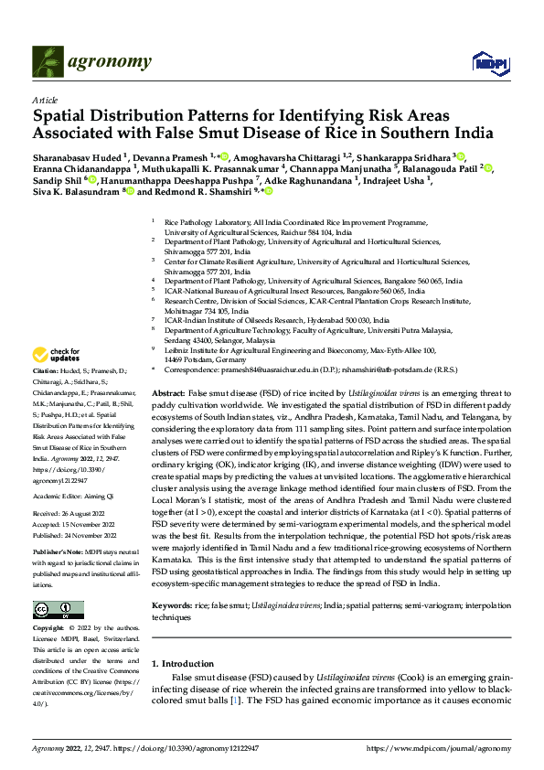 (PDF) Spatial Distribution Patterns for Identifying Risk Areas Associated with False Smut ...