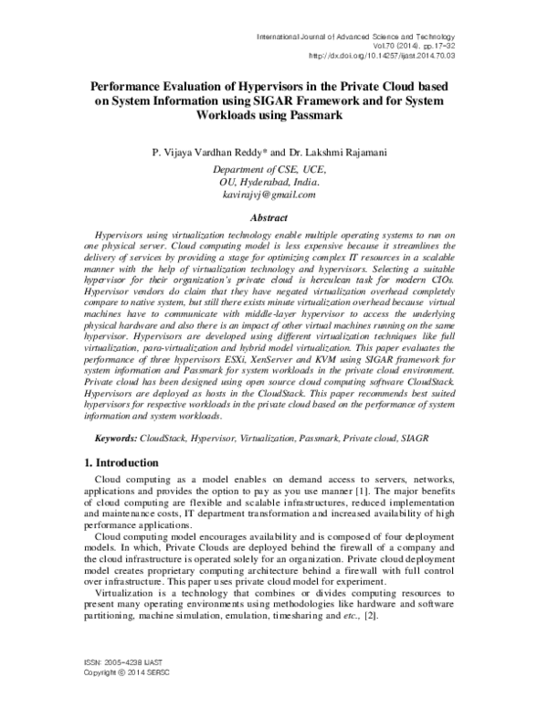 (PDF) Performance Evaluation of Hypervisors in the Private Cloud based on System Information ...