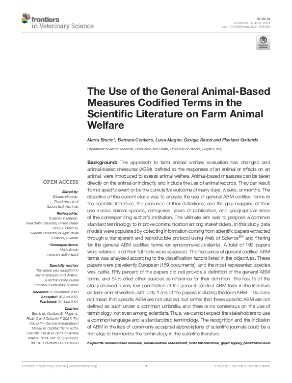 (PDF) The Use of the General Animal-Based Measures Codified Terms in ...