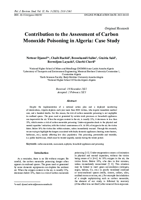 (PDF) Contribution to the Assessment of Carbon Monoxide Poisoning in ...