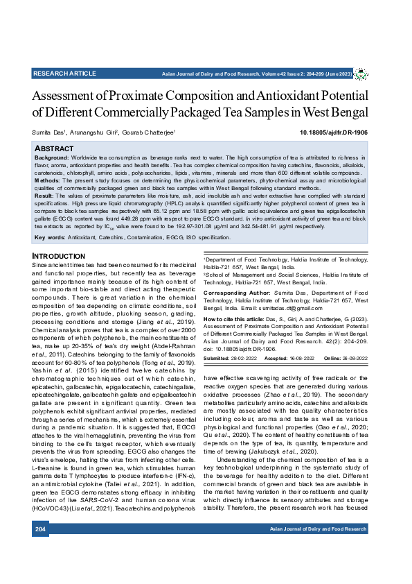 Pdf Assessment Of Proximate Composition And Antioxidant Potential Of Different Commercially