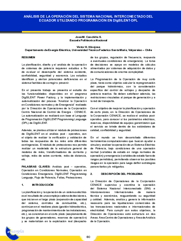 (PDF) ANÁLISIS DE LA OPERACIÓN DEL SISTEMA NACIONAL INTERCONECTADO DEL ECUADOR UTILIZANDO ...