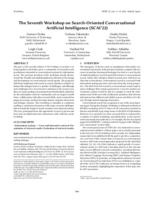 (PDF) The Seventh Workshop on Search-Oriented Conversational Artificial Intelligence (SCAI'22)