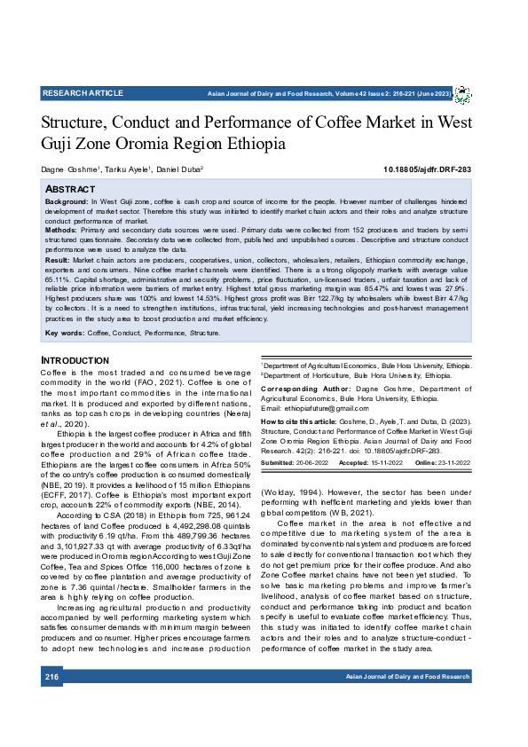 (PDF) Structure, Conduct and Performance of Coffee Market in West Guji ...