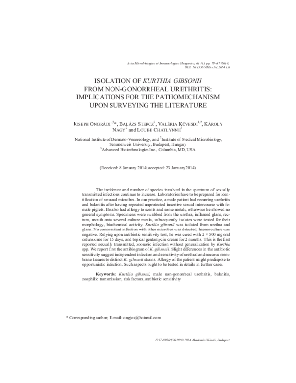 (PDF) Isolation of Kurthia gibsonii from non-gonorrheal urethritis ...