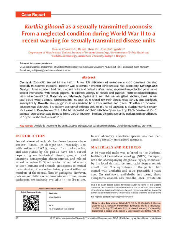(PDF) Kurthia gibsonii as a sexually transmitted zoonosis: From a ...