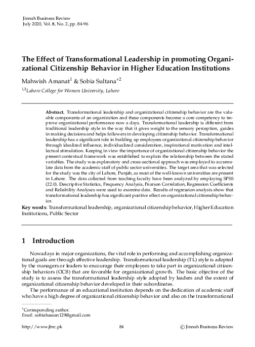 (PDF) The Effect of Transformational Leadership in promoting Organizational Citizenship Behavior ...