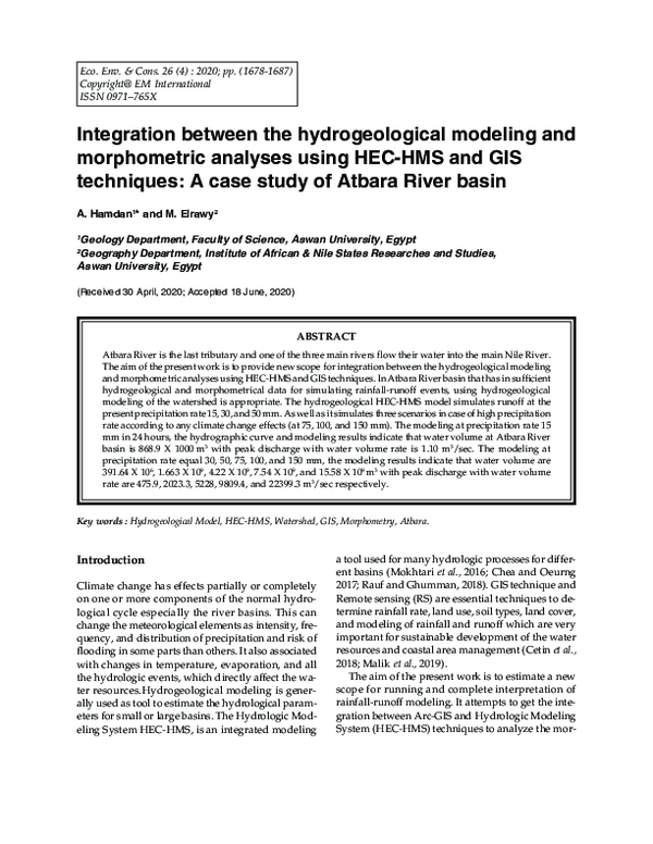 (PDF) Integration between the hydrogeological modeling and morphometric analyses using HEC-HMS ...