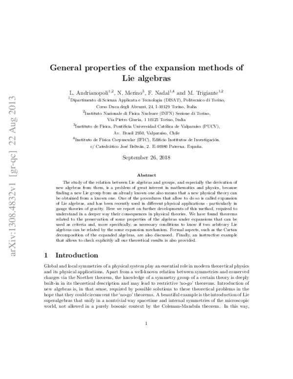 (PDF) General properties of the expansion methods of Lie algebras