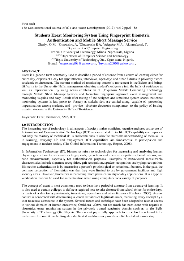 (PDF) Students Exeat Monitoring System Using Fingerprint Biometric ...