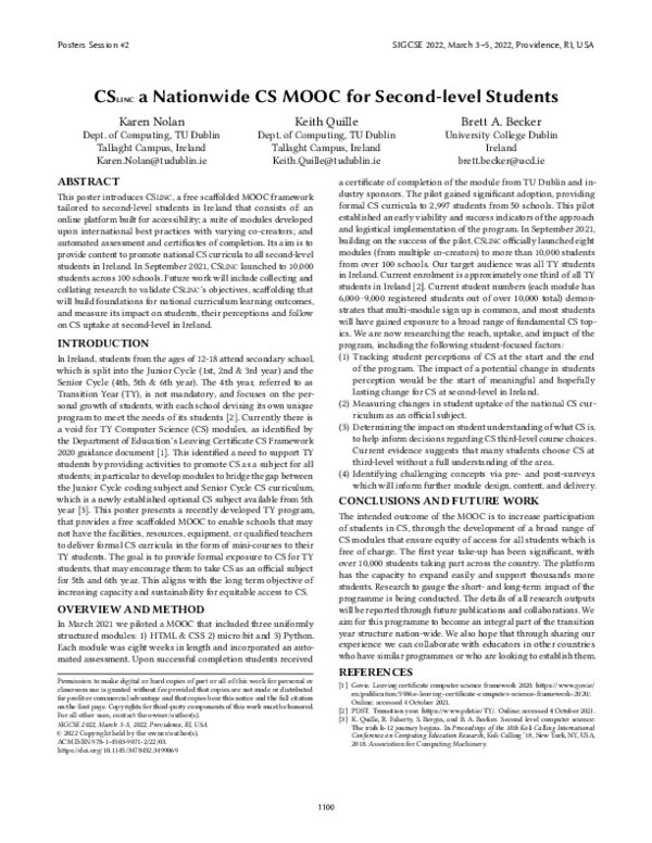 (PDF) CSLINC a Nationwide CS MOOC for Second-level Students