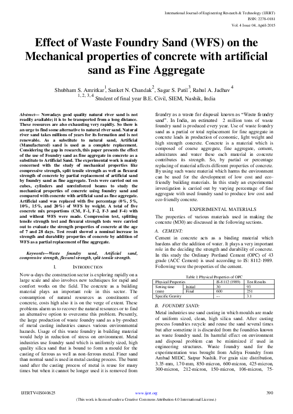 (PDF) Effect of Waste Foundry Sand (WFS) on the Mechanical properties ...