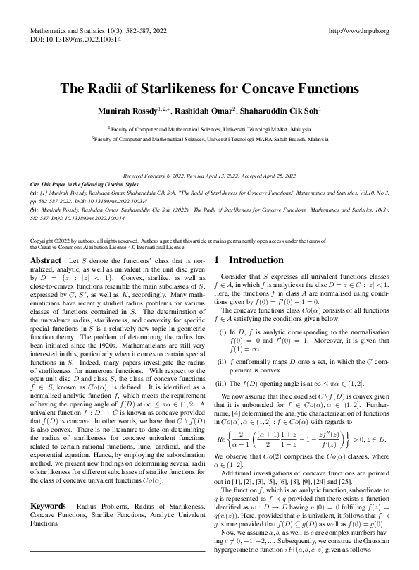 (PDF) The Radii of Starlikeness for Concave Functions