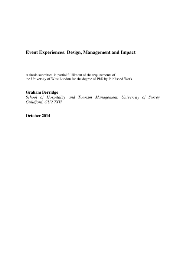 (PDF) Event experiences : design, management and impact