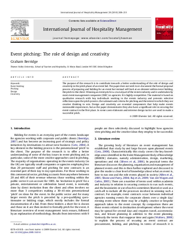 (PDF) Event pitching: The role of design and creativity