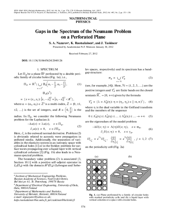 (PDF) Gaps in the spectrum of the neumann problem on a perforated plane