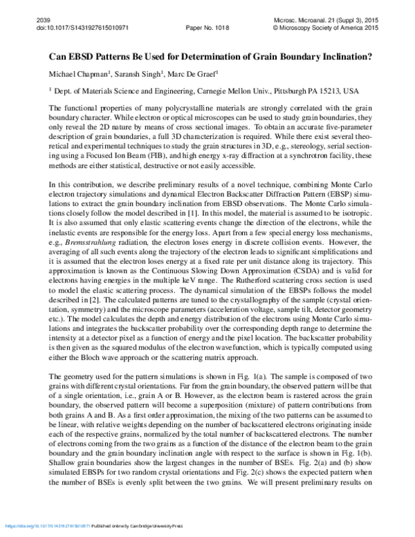 (PDF) Can EBSD Patterns Be Used for Determination of Grain Boundary Inclination?