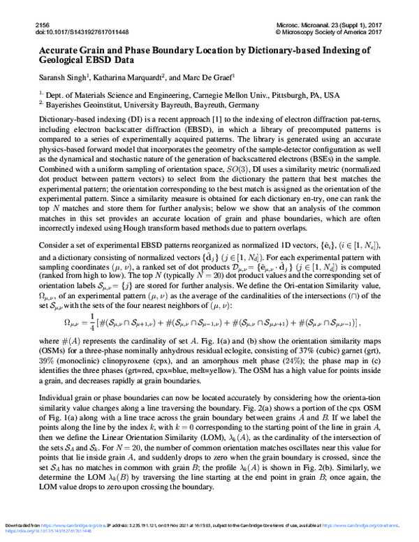 (PDF) Accurate Grain and Phase Boundary Location by Dictionary-based Indexing of Geological EBSD ...