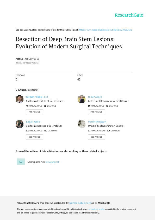 (PDF) Resection of Deep Brain Stem Lesions: Evolution of Modern ...