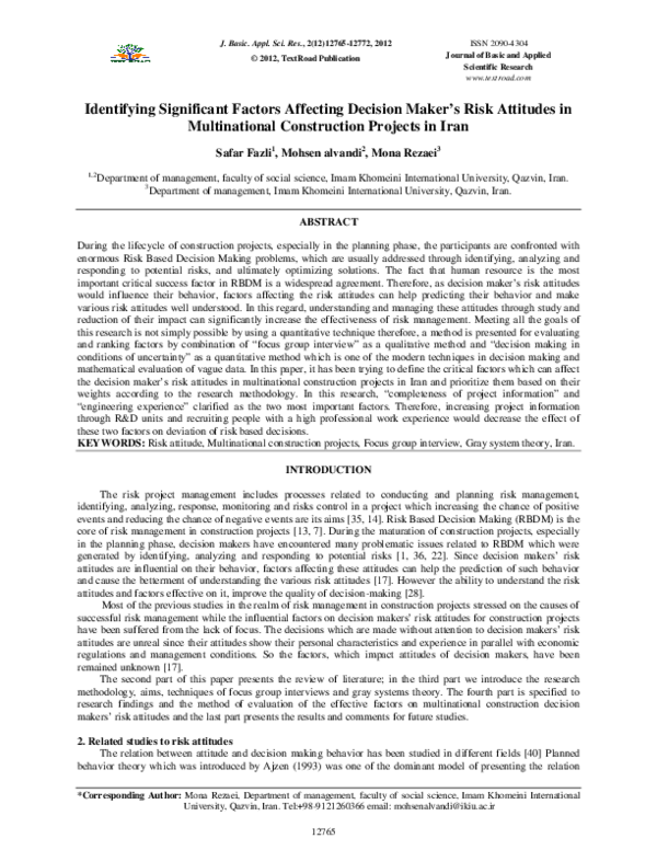 (PDF) Identifying Significant Factors Affecting Decision Maker's Risk Attitudes in Multinational ...