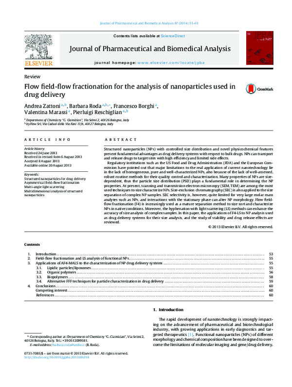 (PDF) Flow field-flow fractionation for the analysis of nanoparticles used in drug delivery