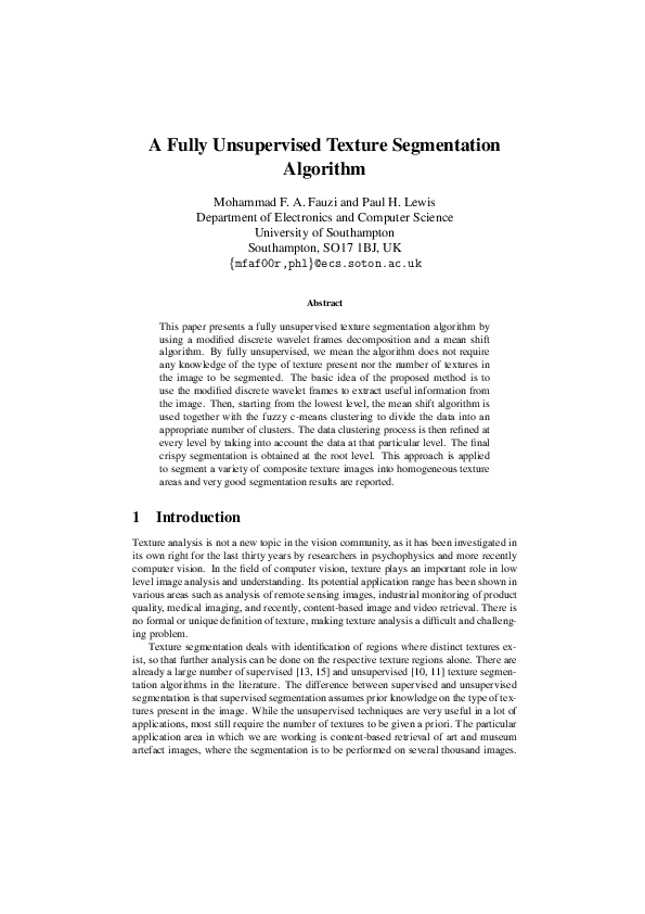 Pdf A Fully Unsupervised Texture Segmentation Algorithm Faizal Fauzi