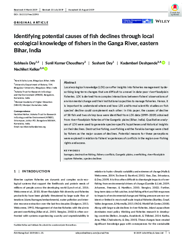 (PDF) Identifying potential causes of fish declines through local ...