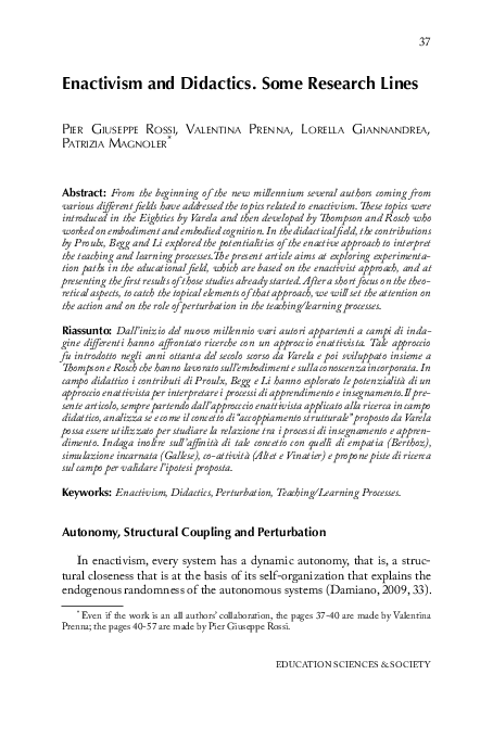 (PDF) Enactivism and didactics. some research lines