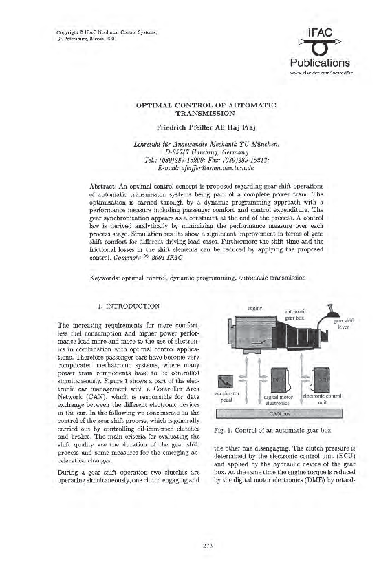 (PDF) Optimal Control of Automatic Transmission