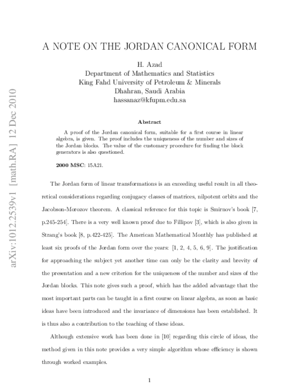 (PDF) A Note on the Jordan Canonical Form