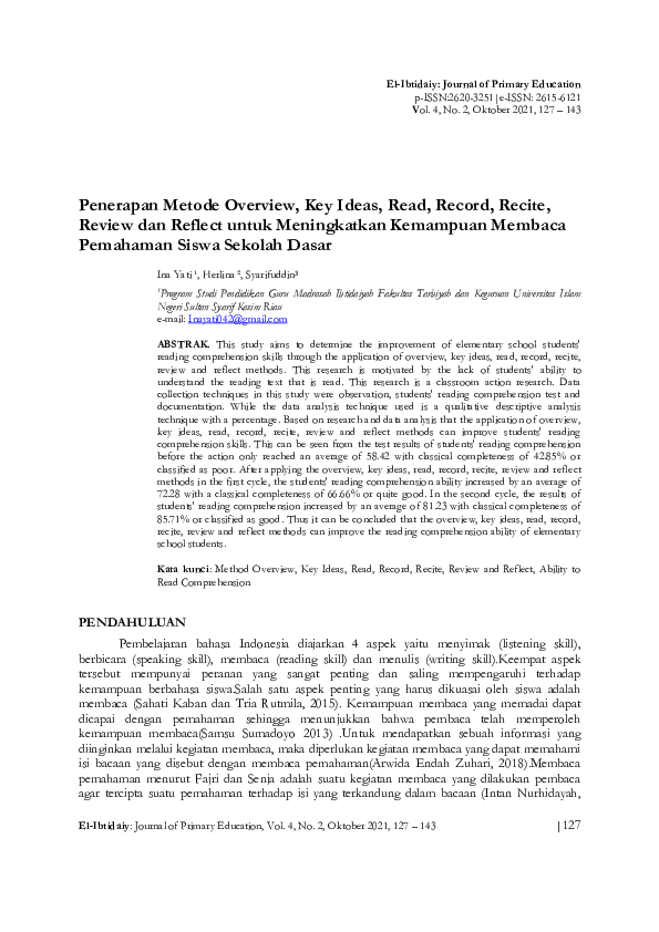 (PDF) Penerapan Metode Overview, Key Ideas, Read, Record, Recite ...