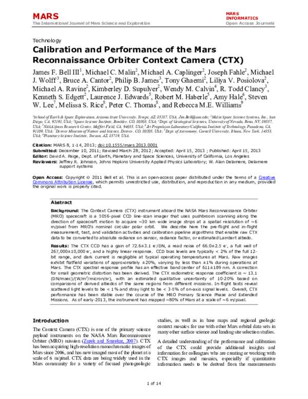 (PDF) Calibration and performance of the Mars Reconnaissance Orbiter ...
