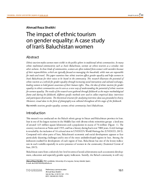 (PDF) The impact of ethnic tourism on gender equality: A case study of Iran’s Baluchistan women