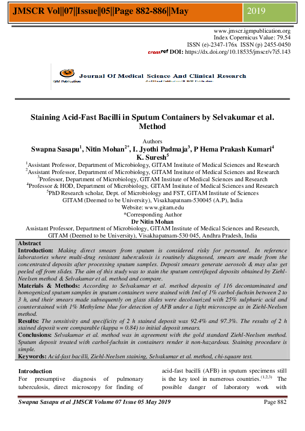 (PDF) Staining Acid-Fast Bacilli in Sputum Containers by Selvakumar et ...