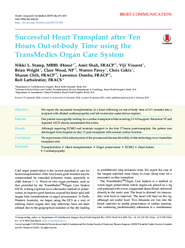 (PDF) Successful Heart Transplant after Ten Hours Out-of-body Time ...