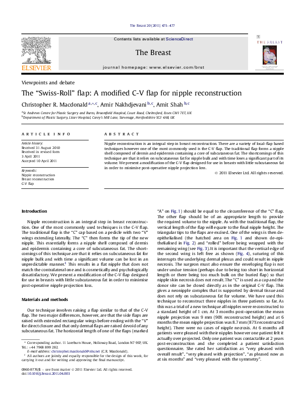 (PDF) The “Swiss-Roll” flap: A modified C-V flap for nipple reconstruction