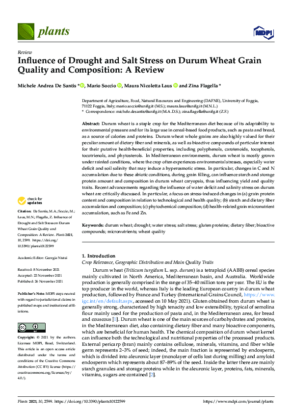 (PDF) Influence of Drought and Salt Stress on Durum Wheat Grain Quality ...