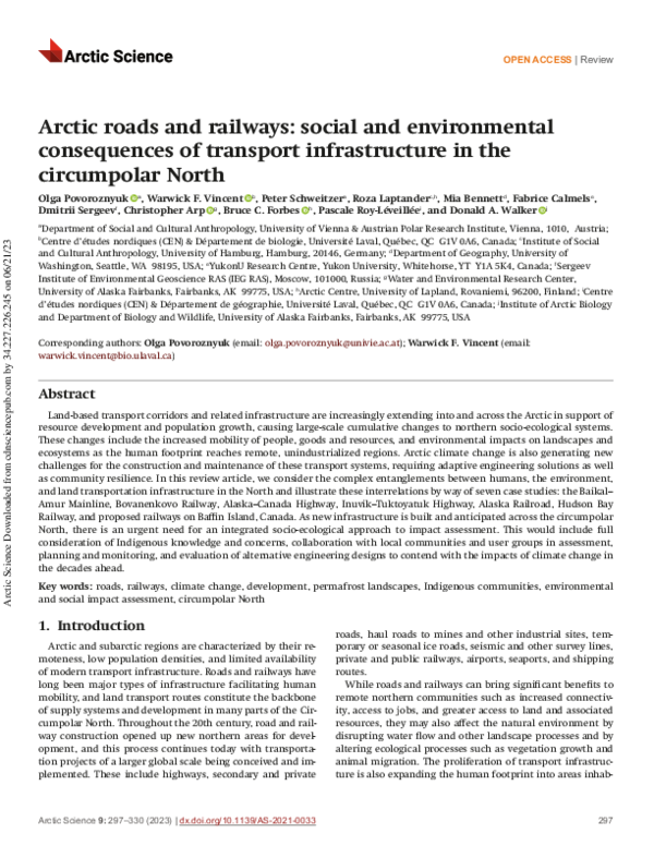(PDF) Arctic roads and railways: social and environmental consequences ...