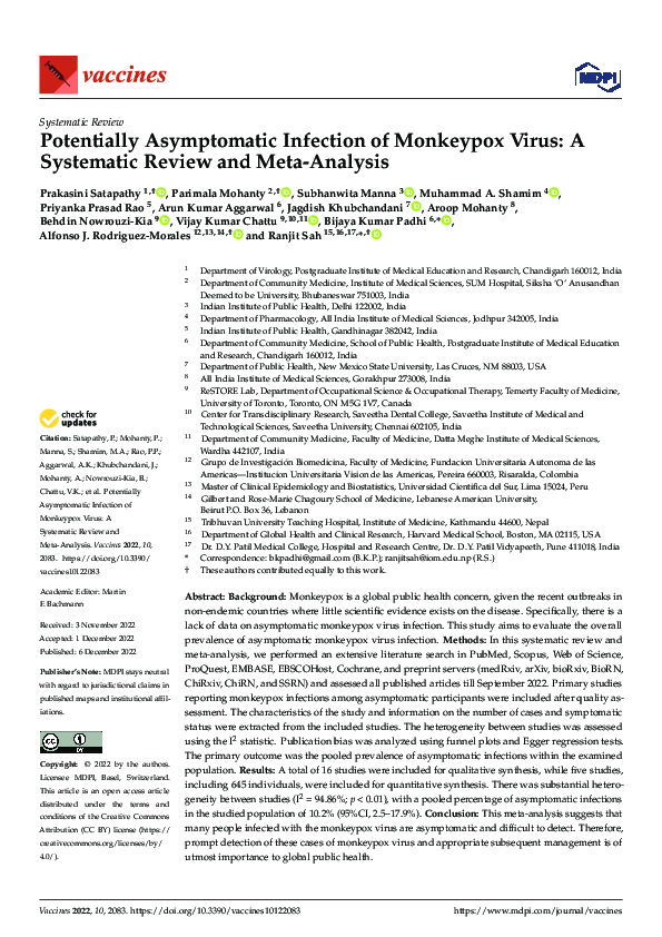 (PDF) Potentially Asymptomatic Infection of Monkeypox Virus: A Systematic Review and Meta-Analysis