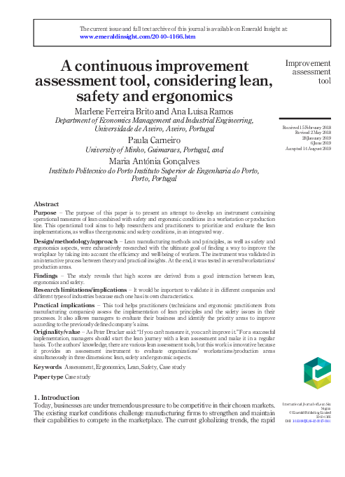 (PDF) A continuous improvement assessment tool, considering lean, safety and ergonomics | Maria ...
