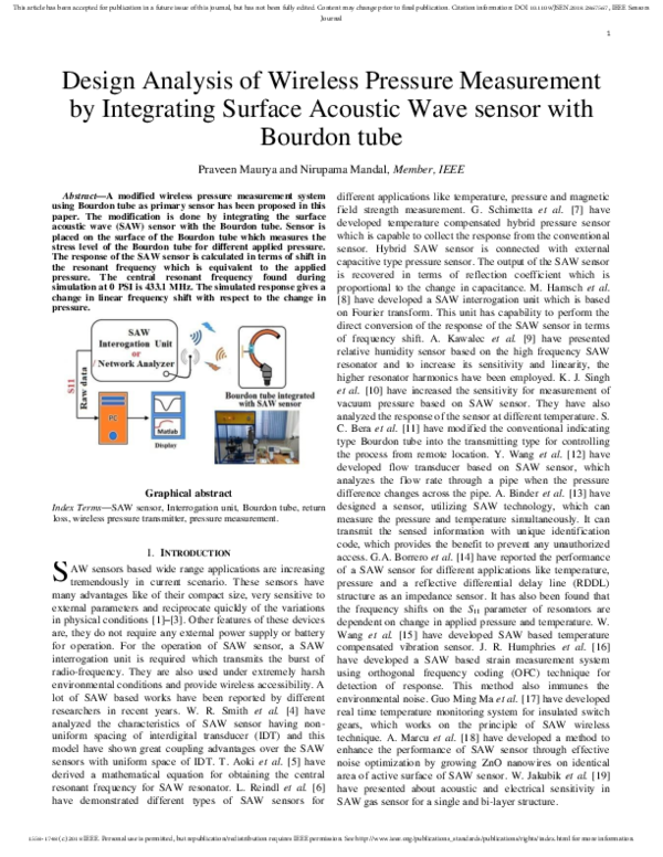 (PDF) Design Analysis of Wireless Pressure Measurement by Integrating Surface Acoustic Wave ...